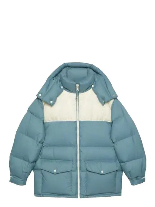 Gucci Nylon Down Jacket With Gg Inserts - Blue/grey