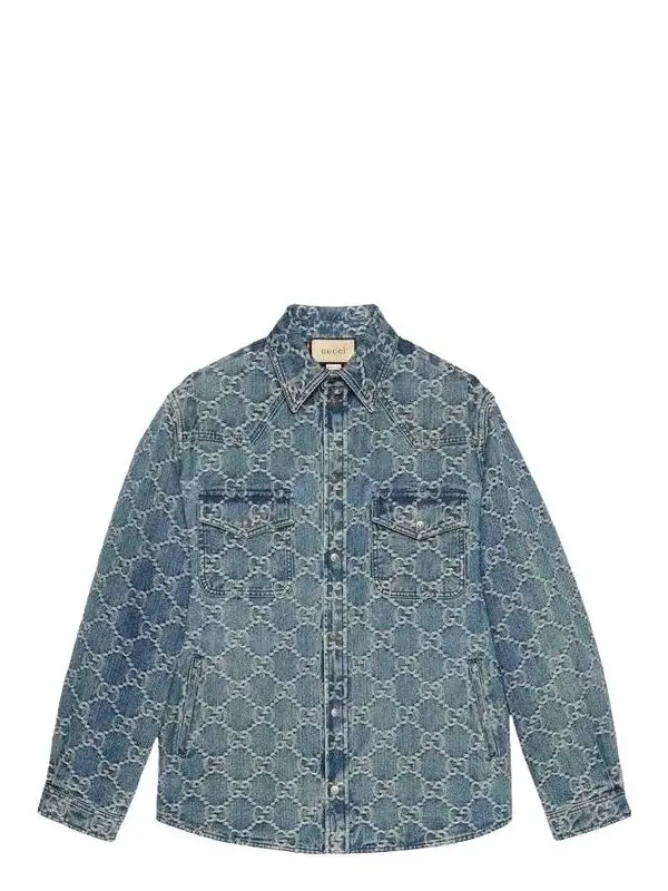 Gucci Gg Jacquard Denim Shirt 'blue White - Blue/white