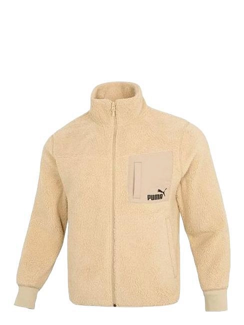 PUMA Relaxed Fit Fleece Jacket With Stand Collar - Brown