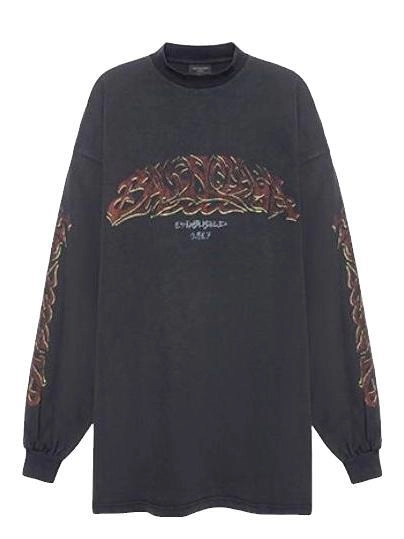 Balenciaga Offshore Long Sleeve T-shirt Oversized - Black Faded