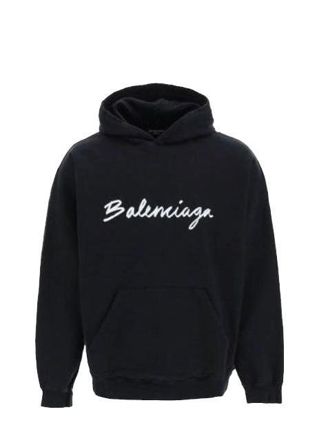 Balenciaga Script Logo Popover Hoodie - Black