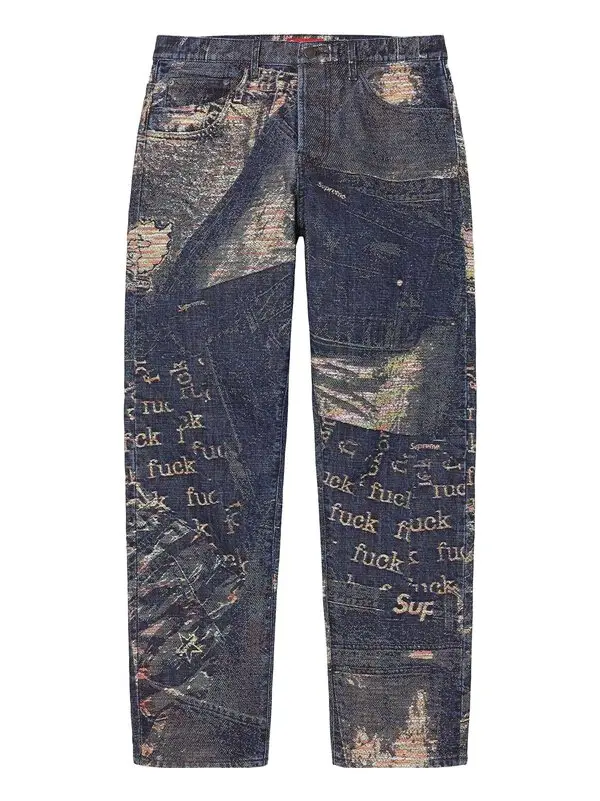 Supreme Archive Denim Jacquard Regular Jean - Dark Blue