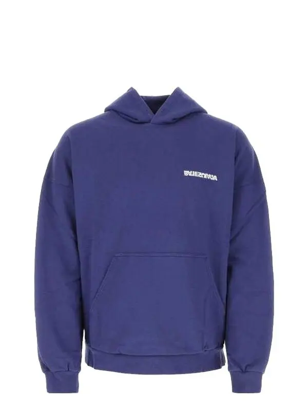Balenciaga Wide Fit Hoodie With Logo Detail - Blue
