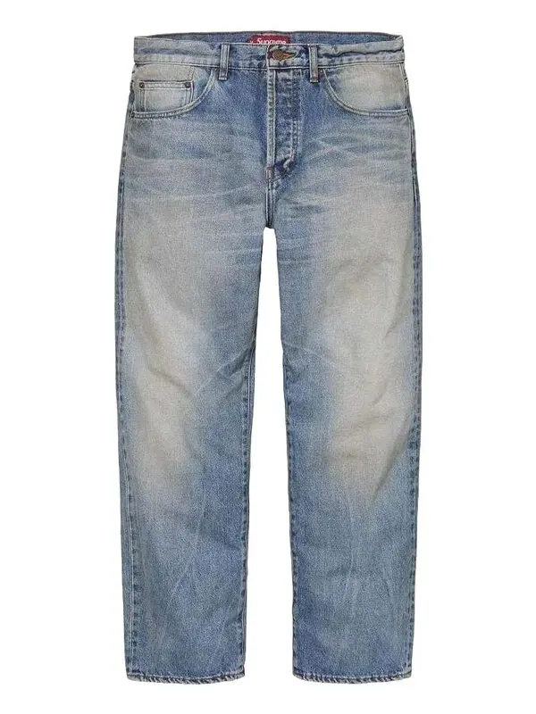 Supreme Distressed Loose Fit Selvedge Jeans - Teal