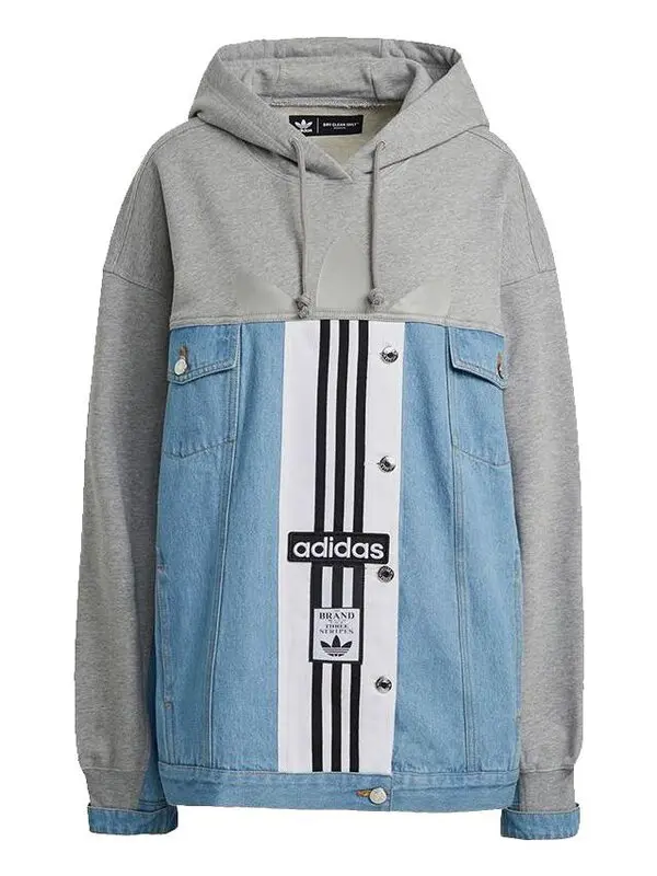 Adidas Denim Hooded Jacket With Graphic Stripes - Blue/grey
