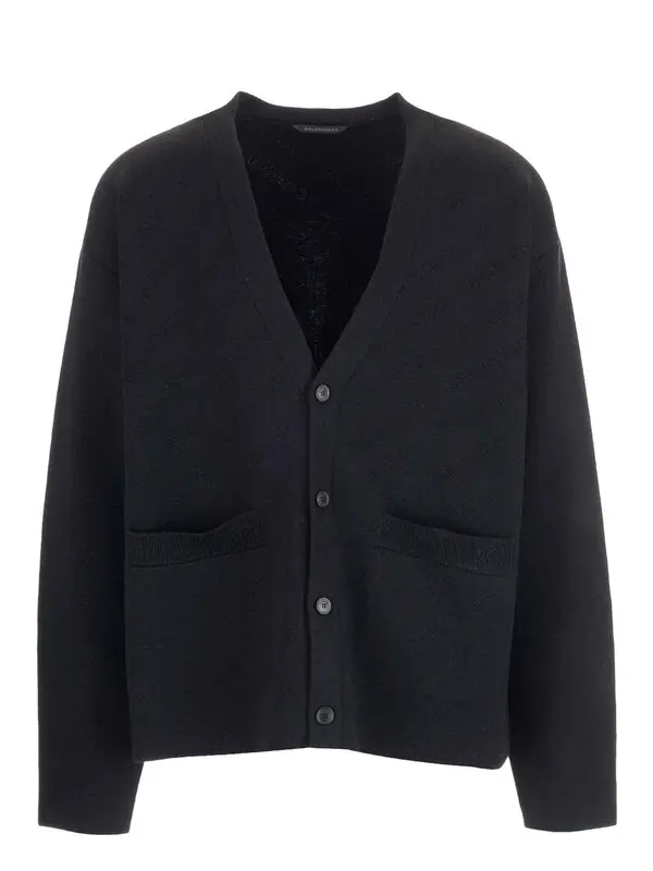 Balenciaga Tonal All Over Logo Cardigan - Black