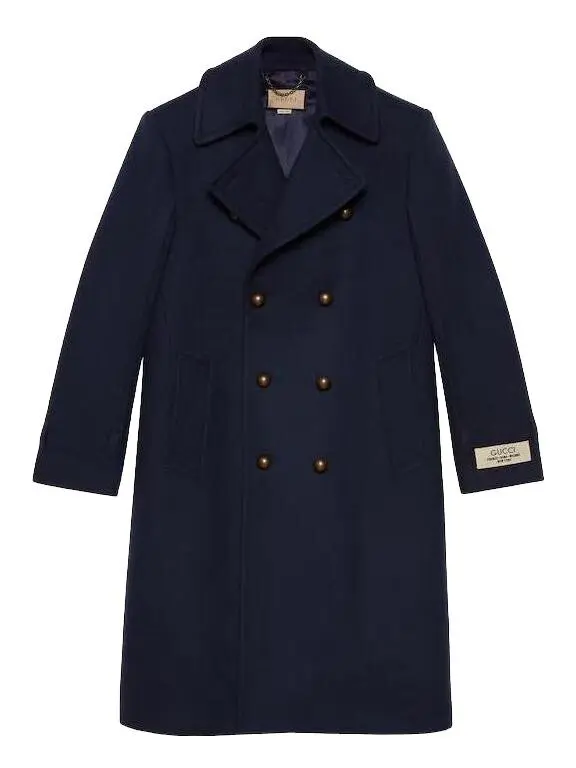 Gucci Felt Wool Double Breasted Coat - Navy