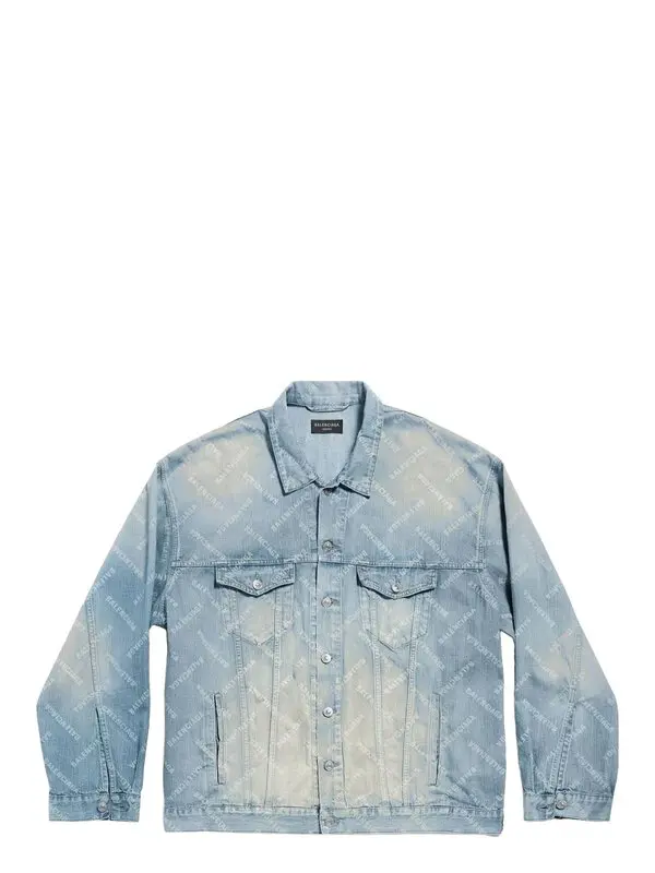 Balenciaga Diagonal Allover Oversized Denim Jacket - Blue