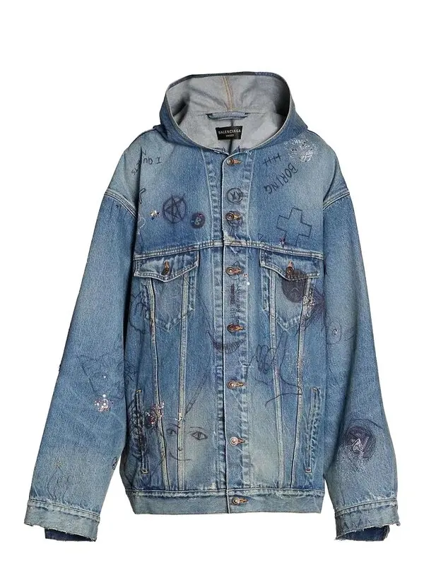 Balenciaga Oversized Embroidered Denim Jacket - Blue