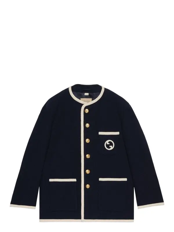 Gucci Retro Tweed Jacket With Embroidery - Blue