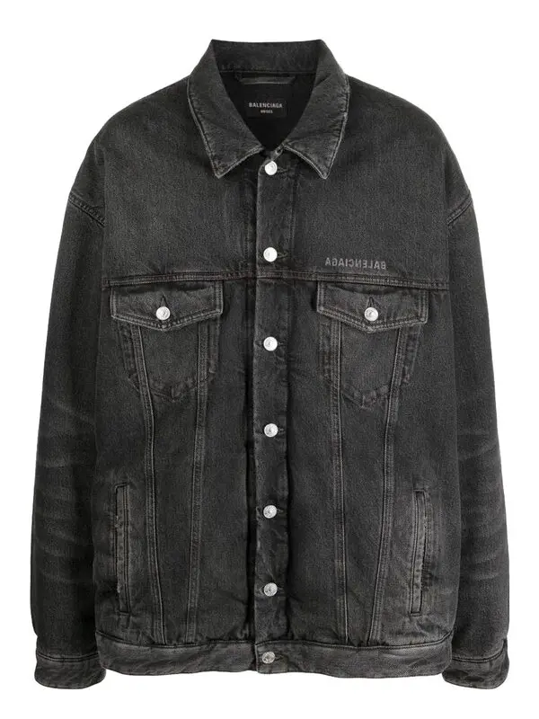 Balenciaga Mirror Padded Denim Jacket - Dark Grey