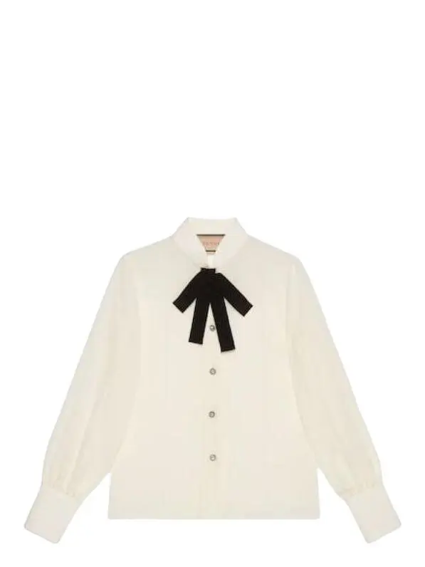 Gucci Silk Crepe De Chine Shirt With Bow Detail - Ivory