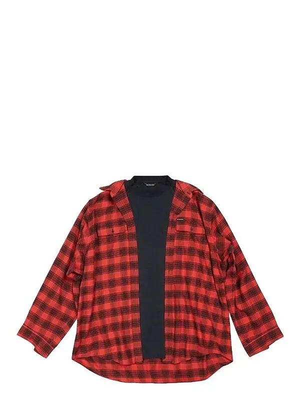 Balenciaga Trompe L'oeil Checked Shirt And T-shirt 'red Navy - Red/navy