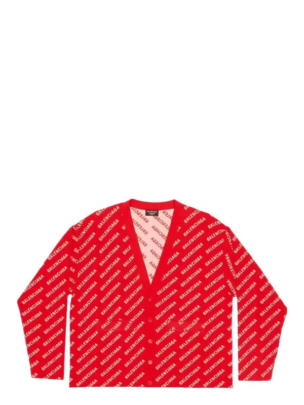 Balenciaga Allover Logo Cardigan - Red/white