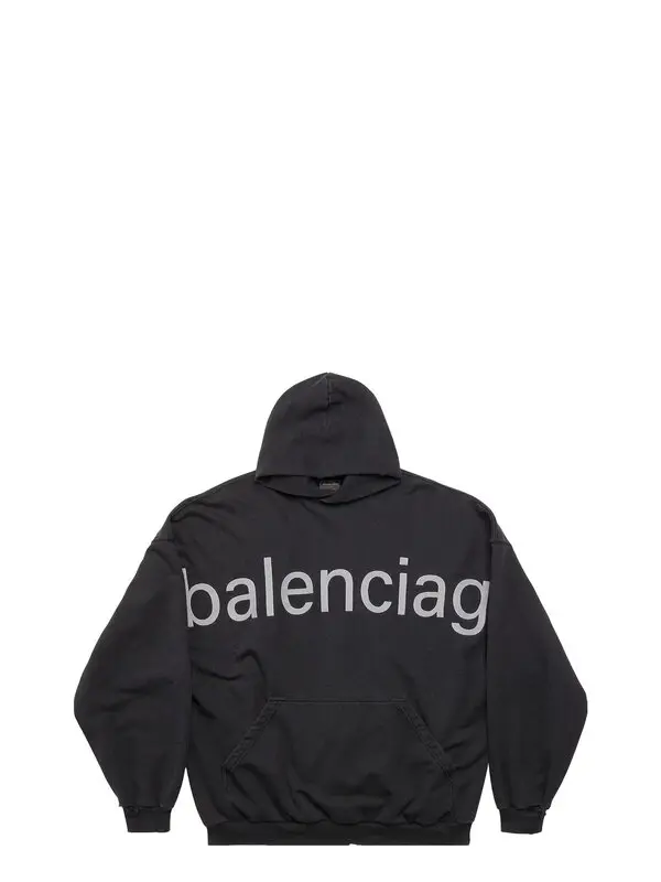 Balenciaga Logo Print Popover Hoodie - Black