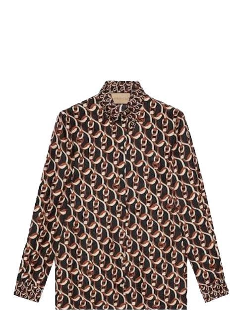 Gucci Interlocking G Chain Print Silk Shirt - Black/brown
