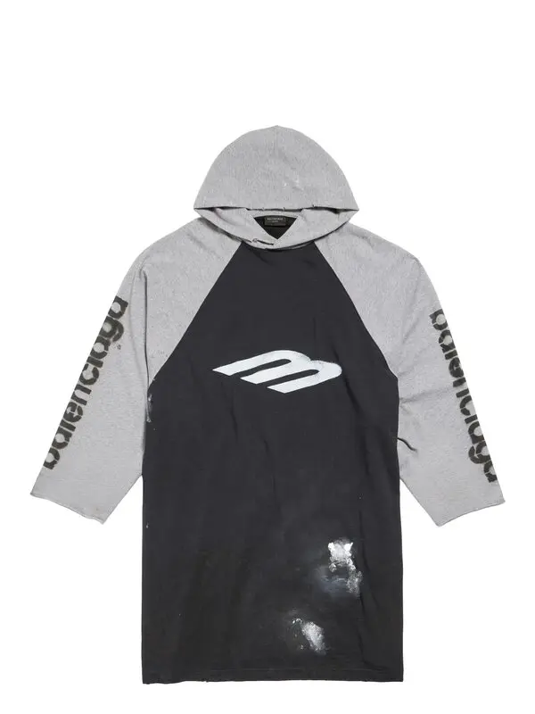 Balenciaga 3b Stencil Hooded Raglan T-shirt - Grey/black