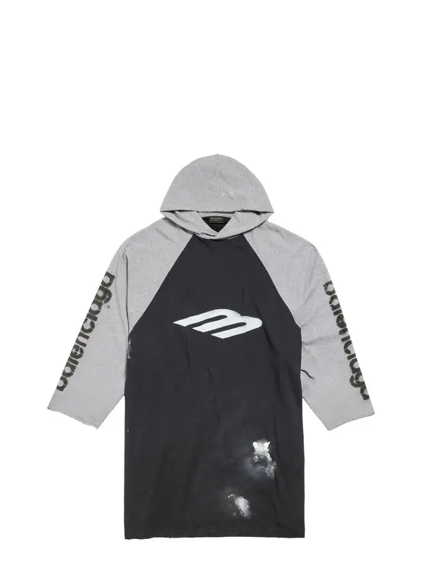 Balenciaga 3b Stencil Hooded Raglan T-shirt - Grey/black