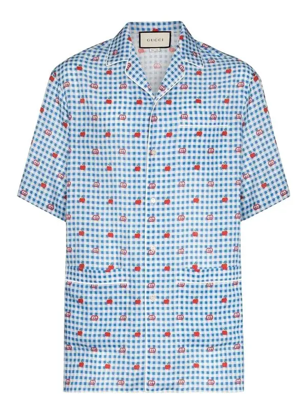 Gucci Gg Apple Jacquard Check Bowling Shirt - Blue