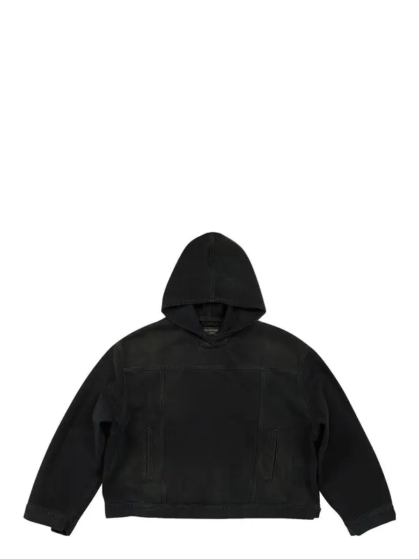Balenciaga Soft Denim Pull-over Jacket With Drawstring Hood - Black