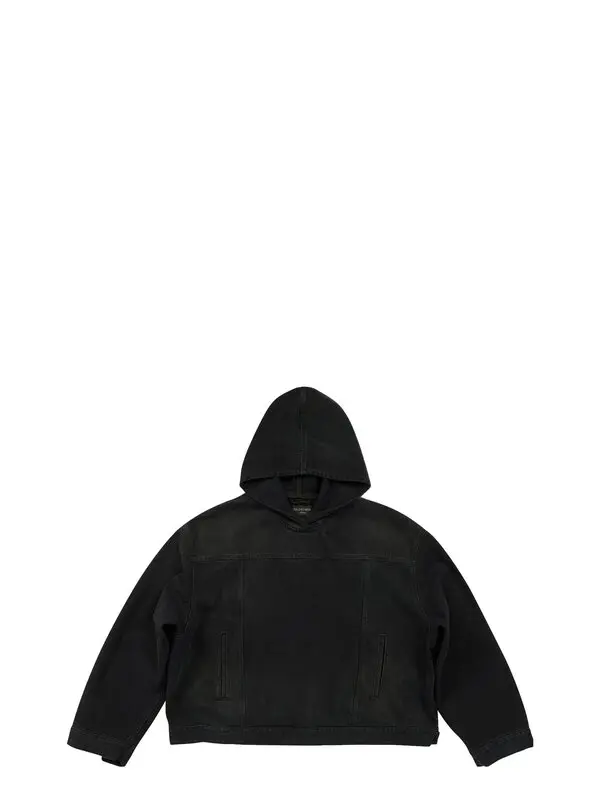 Balenciaga Soft Denim Pull-over Jacket With Drawstring Hood - Black