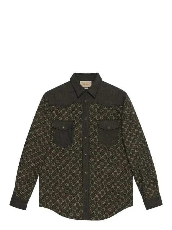 Gucci Gg Jacquard Denim Shirt - Black