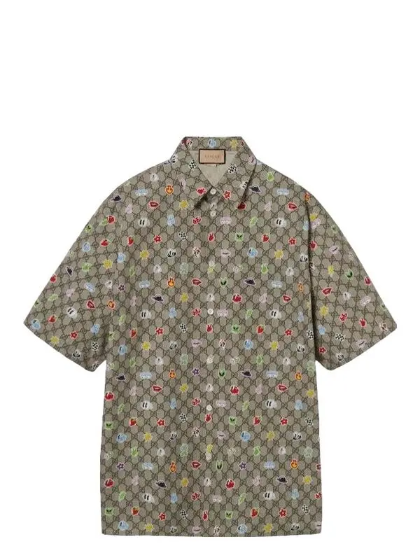 Gucci Print Cotton Poplin Shirt 'beige Ebony - Beige/ebony