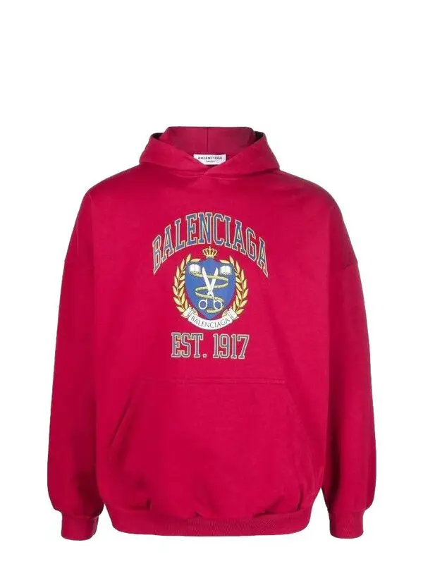 Balenciaga Est. 1917 College Logo Print Hoodie - Red
