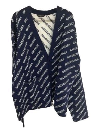 Balenciaga Allover Logo Knit Cardigan - Blue/white