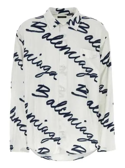 Balenciaga Scribble Logo Short Sleeve Minimal Shirt 'white Navy - White/navy