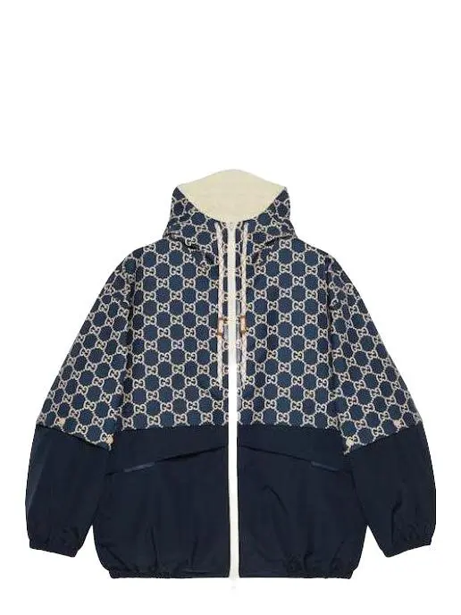 Gucci Gg Ripstop Fabric Zip Jacket - Blue/ivory