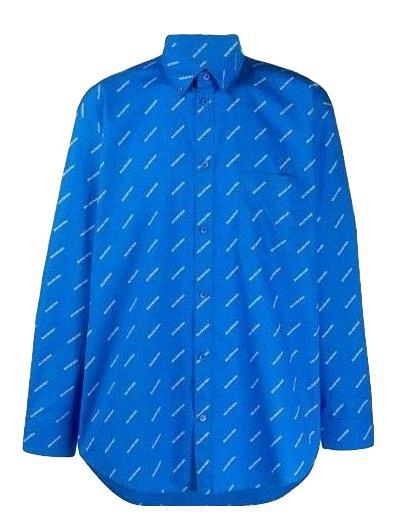 Balenciaga All Over Logo Shirt 'blue White - Blue/white