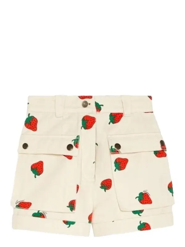 Gucci Strawberry Print Cotton Twill Shorts - Ivory