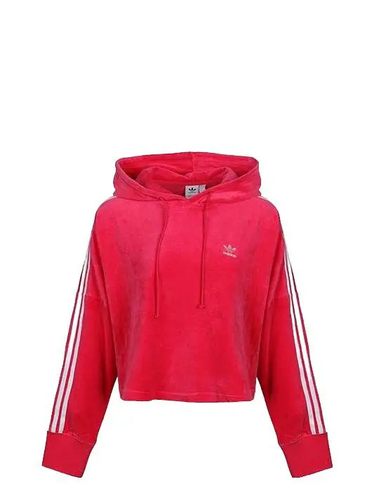 Adidas Originals Cropped Velour Hoodie - Red