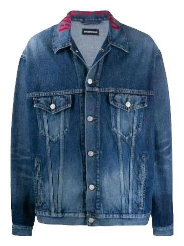 Balenciaga Neck Logo Denim Jacket - Blue