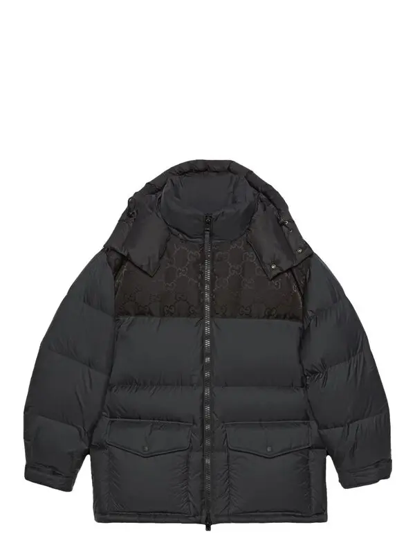 Gucci Nylon Down Jacket With Gg Inserts - Black