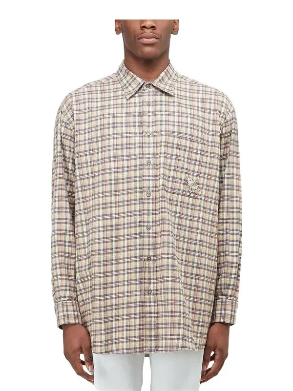 Gucci Chicken Embroidery Check Shirt - Beige