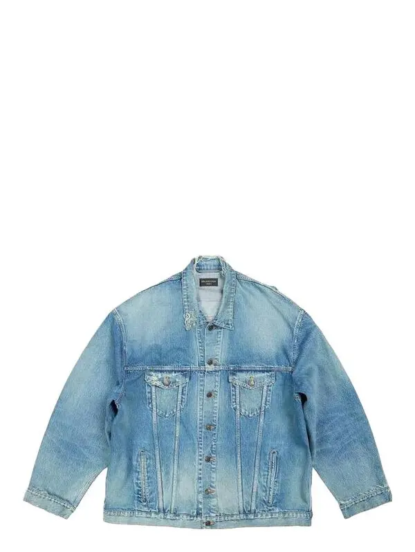 Balenciaga Distressed Denim Jacket - Blue