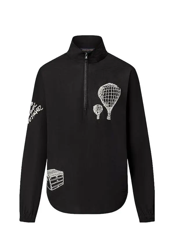 LOUIS VUITTON Embroidered Technical Cotton Zipped Shirt - Black