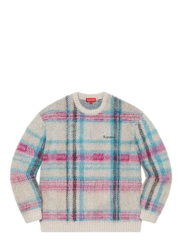 Supreme Brushed Plaid Sweater - White/blue/pink