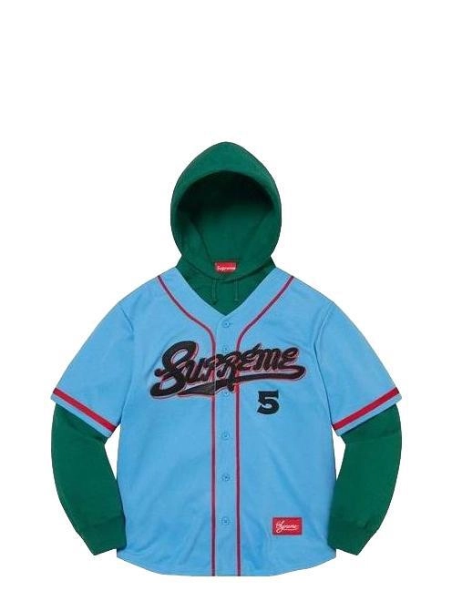 Supreme Baseball Jersey Hooded Sweatshirt - Teal/green/red