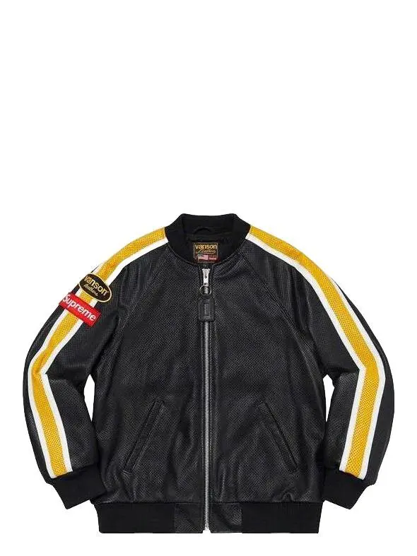 Supreme X Vanson Leathers Perforated Bomber Jacket - Black/yellow