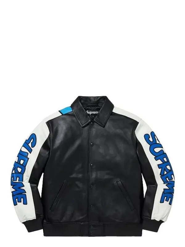 Supreme Smurfs Leather Varsity Jacket - Black/blue/white