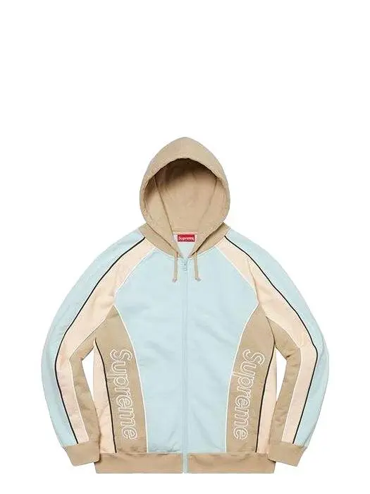 Supreme Track Paneled Zip Up Hooded Sweatshirt - Teal/beige
