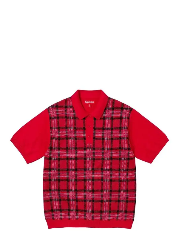 Supreme Plaid Knit S/s Polo - Red