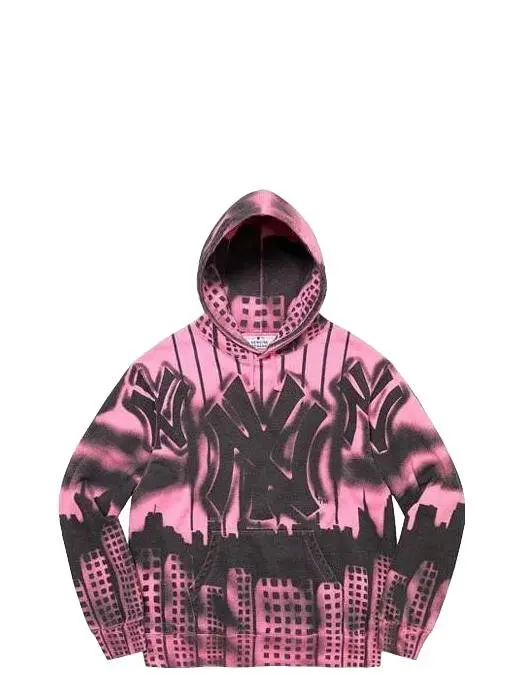 Supreme X New York Yankees Airbrush Hooded Sweatshirt - Pink/black