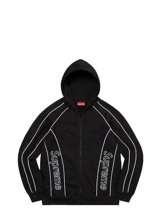 Supreme Track Paneled Zip Up Hooded Sweatshirt - Black/white