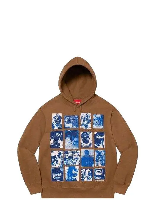 Supreme Collage Grid Hooded Sweatshirt - Brown/blue