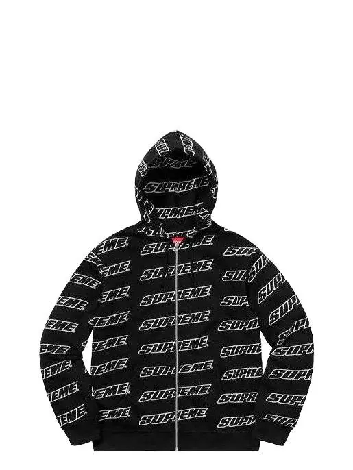 Supreme Repeat Logo Zip Up Hooded Sweatshirt - Black/white