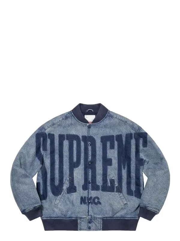 Supreme Washed Denim Varsity Jacket - Teal
